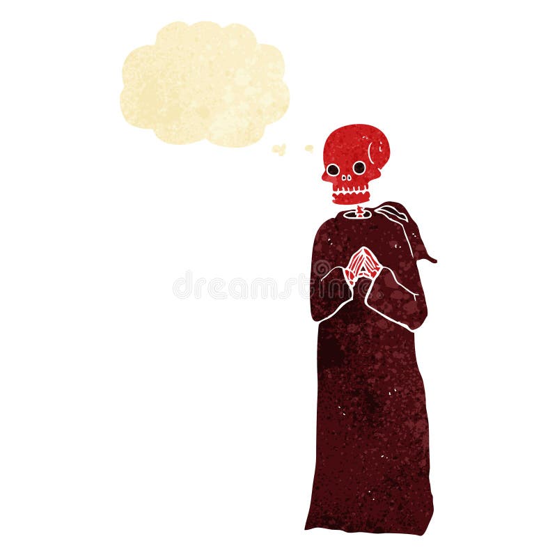 Cartoon Spooky Skeleton in Robe with Thought Bubble Stock Illustration ...