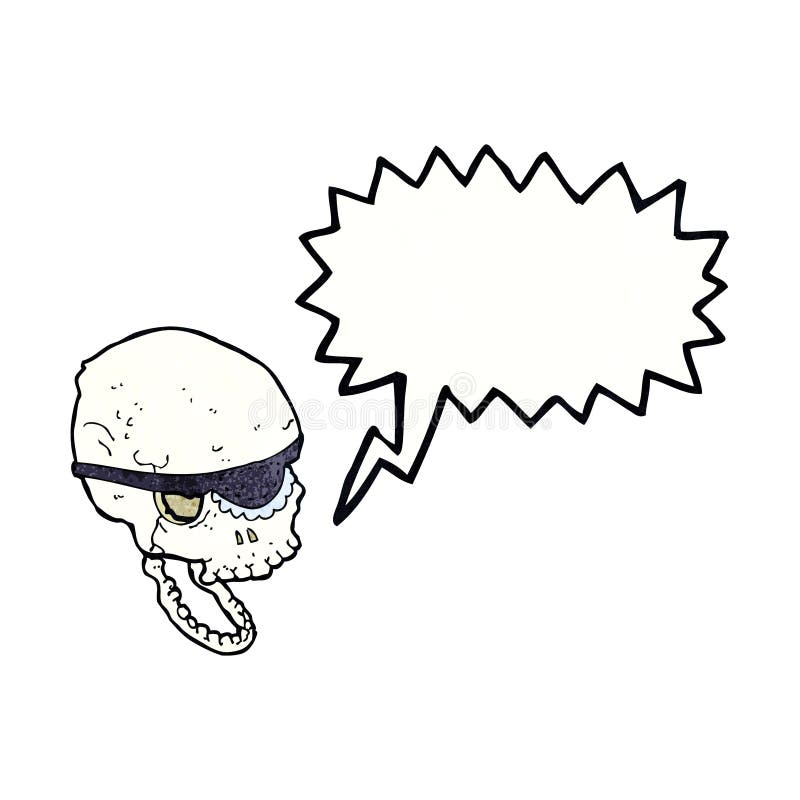 Cartoon Spooky Skull with Eye Patch with Speech Bubble Stock ...