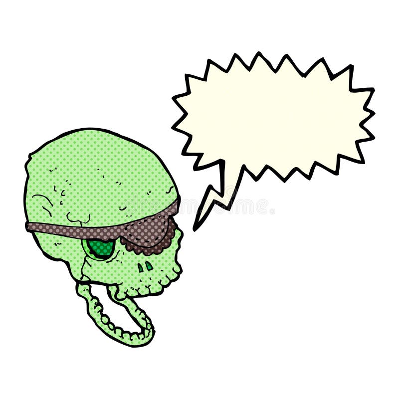 Cartoon Spooky Skull with Eye Patch with Speech Bubble Stock ...