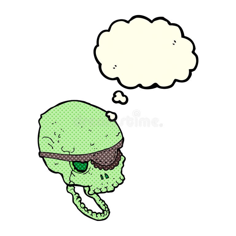 Cartoon Spooky Skull with Eye Patch with Thought Bubble Stock ...