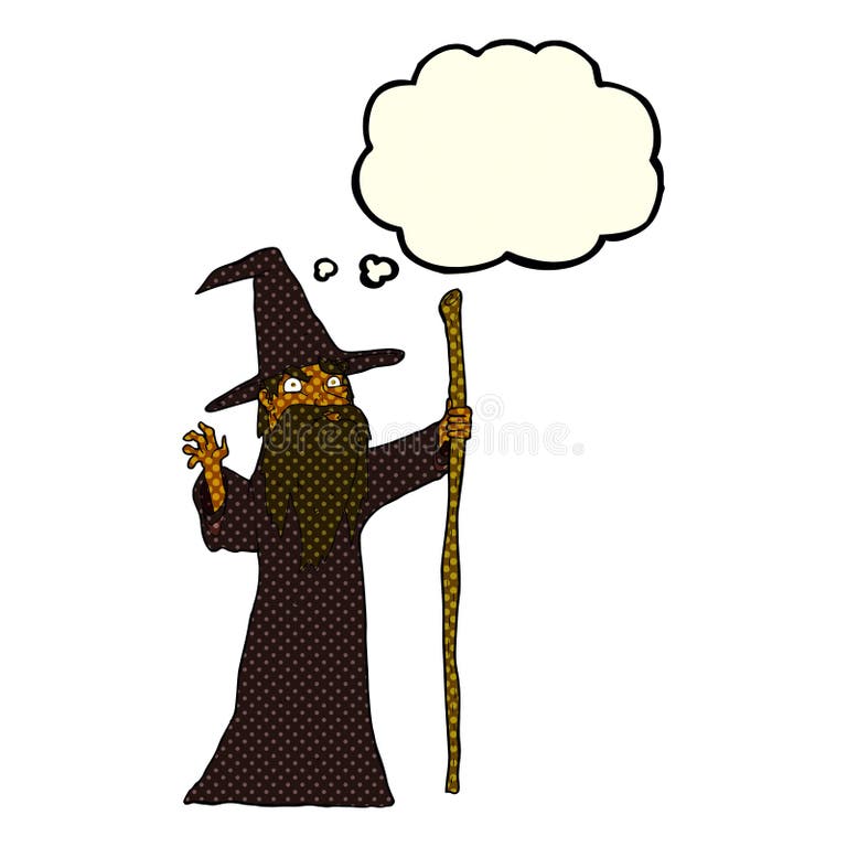 Cartoon Spooky Wizard with Thought Bubble Stock Illustration ...