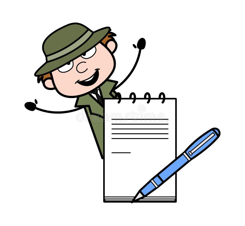 Cartoon Spy with Diary and Pen Stock Illustration - Illustration of ...
