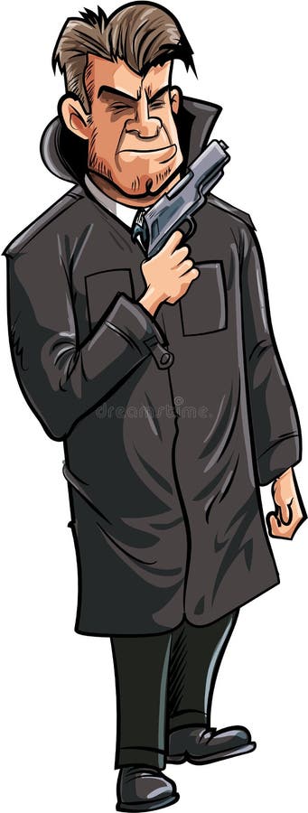 Cartoon spy with his gun stock illustration. Illustration of inspector ...
