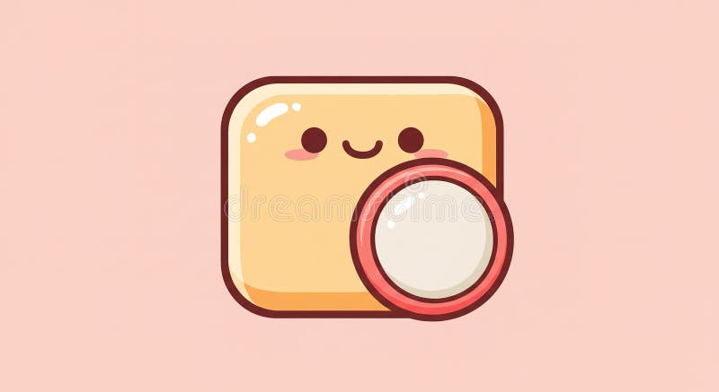 Cartoon Square Character with a Smiling Face and Circle on a Pink ...