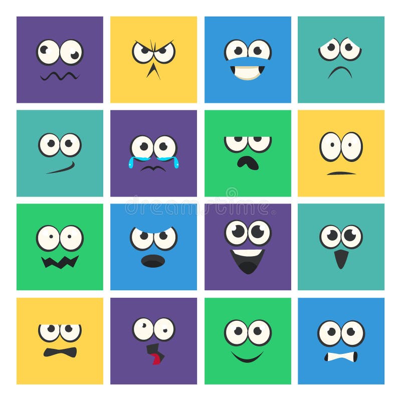 Cartoon Square Face with Emotion Expression Big Vector Set Stock Vector ...