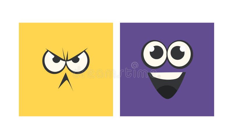 Cartoon Square Face with Emotion Expression Vector Set Stock Vector ...