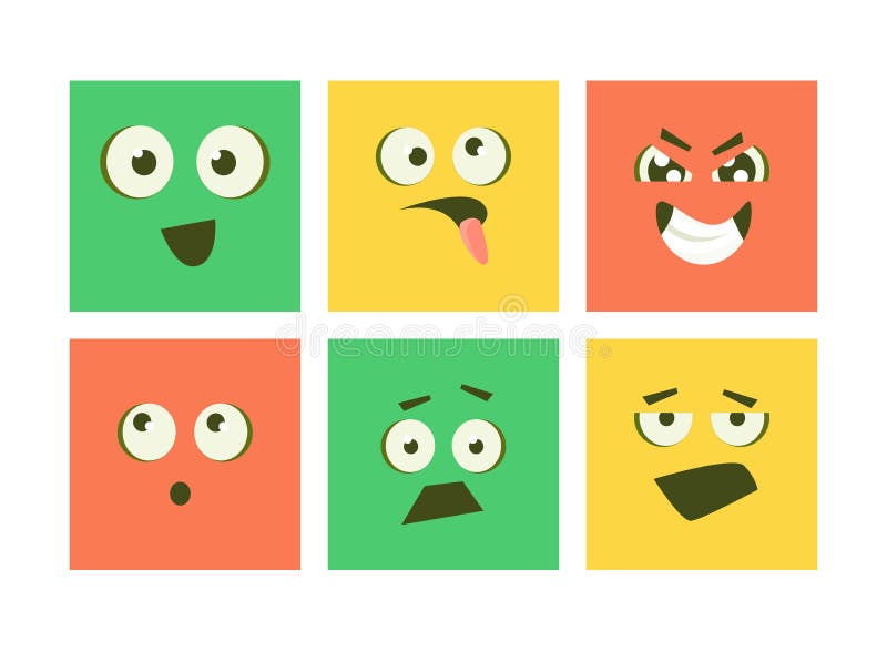 Cartoon Square Face with Emotion Expression Vector Set Stock Vector ...