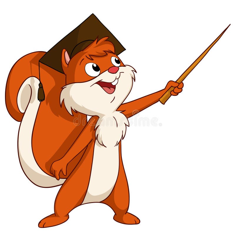 Cartoon Squirrel in Graduated Hat with Pointer Stock Vector ...