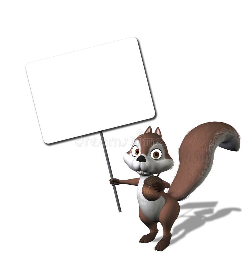 Cartoon Squirrel Holding a Blank Sign Stock Illustration - Illustration ...