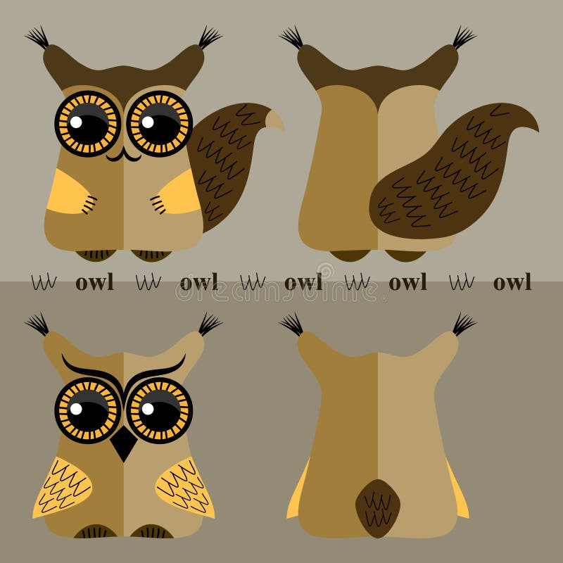 Cartoon Squirrel and Owl, Front and Back Stock Vector - Illustration of ...