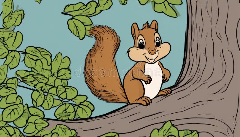 A Cartoon Squirrel Sitting on a Log Stock Illustration - Illustration ...