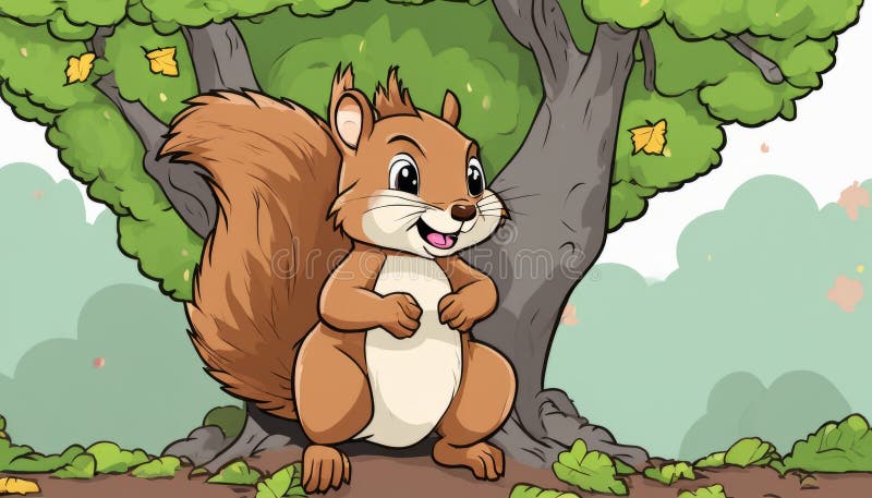 A Cartoon Squirrel Sitting on a Tree Branch Stock Illustration ...