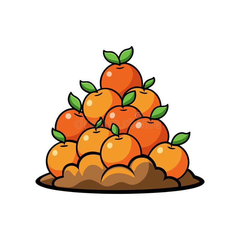 Cartoon Stack of Oranges Illustration with Leaves Stock Photo ...