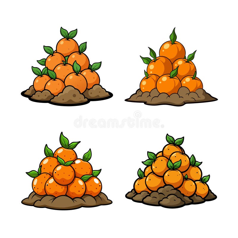 Cartoon Stack of Oranges with Leaves and Soil Stock Vector ...