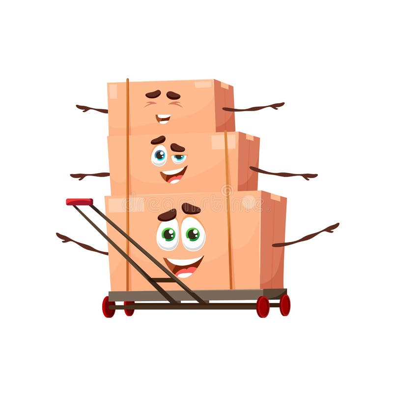 Cartoon Stack of Parcels on Trolley, Delivery Stock Illustration ...