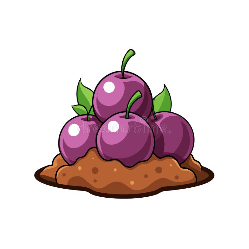 Cartoon Stack of Plums on Soil with Leaves Stock Photo - Illustration ...