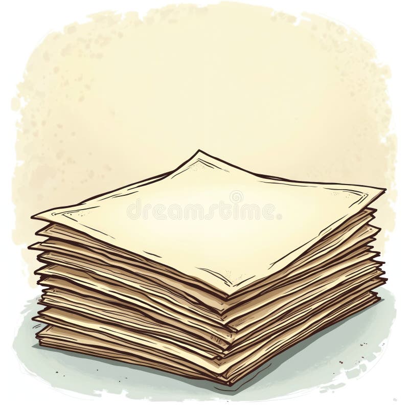 Cartoon Stack of White Paper Sheets, Office Stationery. Hand-drawn ...