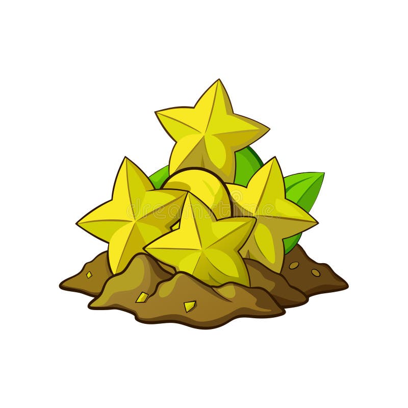 Cartoon Star Fruit on Ground with Leaves Illustration Stock ...