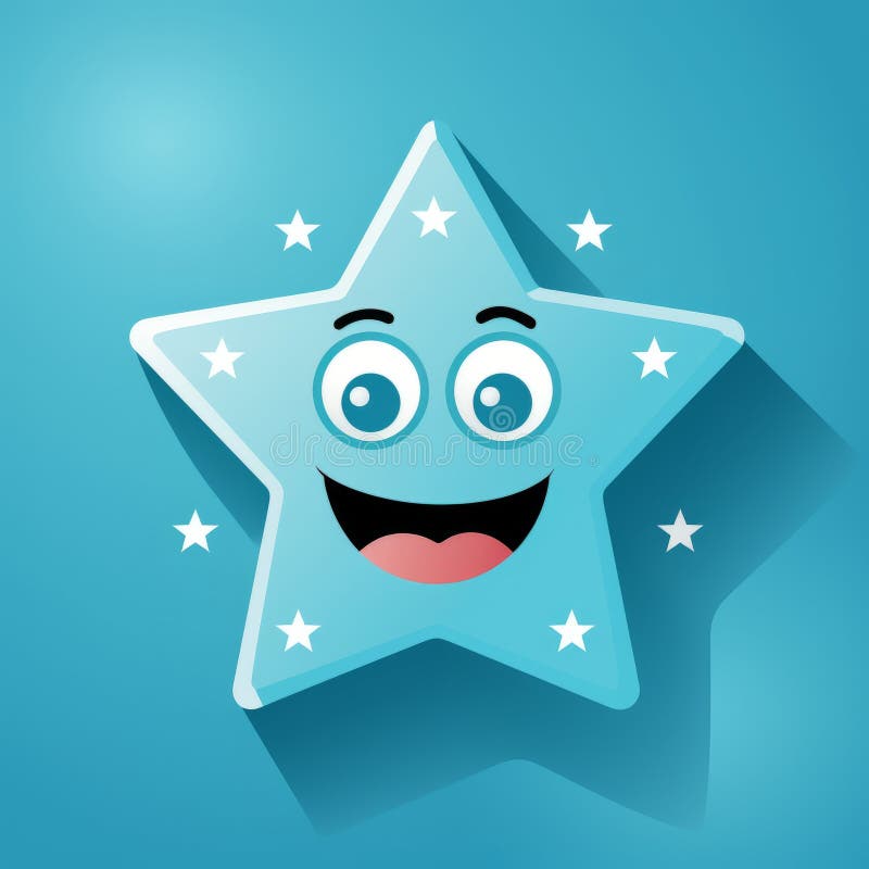A Cartoon Star with a Happy Face on a Blue Background Stock ...