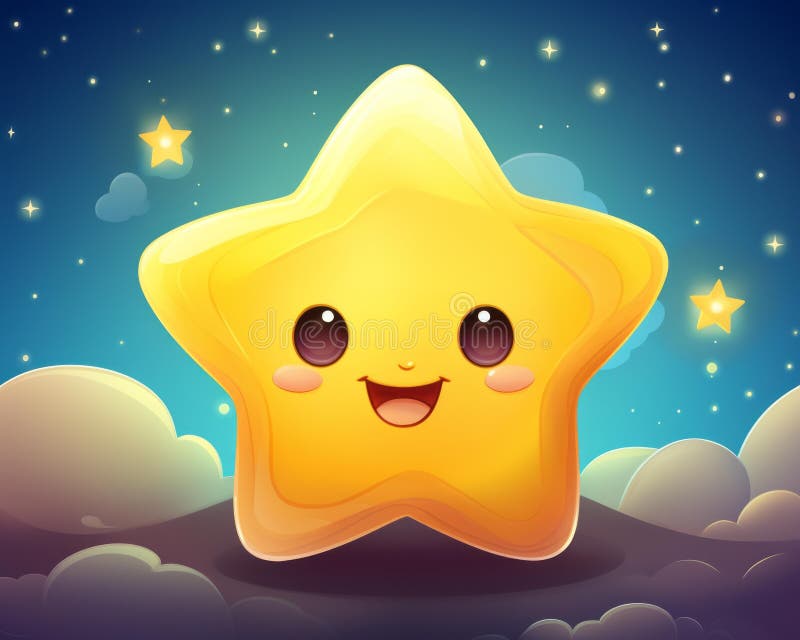 A Cartoon Star in the Night Sky with Clouds and Stars Stock ...