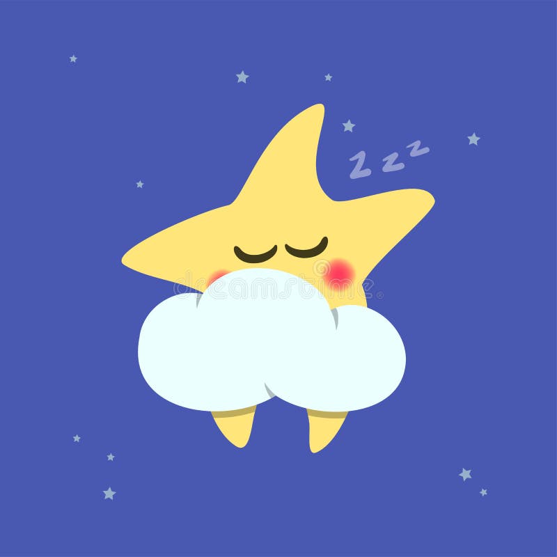 Cartoon Star Sleeping on the Cloud. Vector Illustration Stock Vector ...