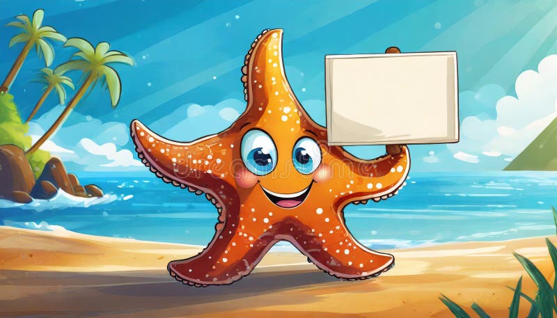 Cartoon Starfish Holding Blank Sign Stock Illustration - Illustration ...