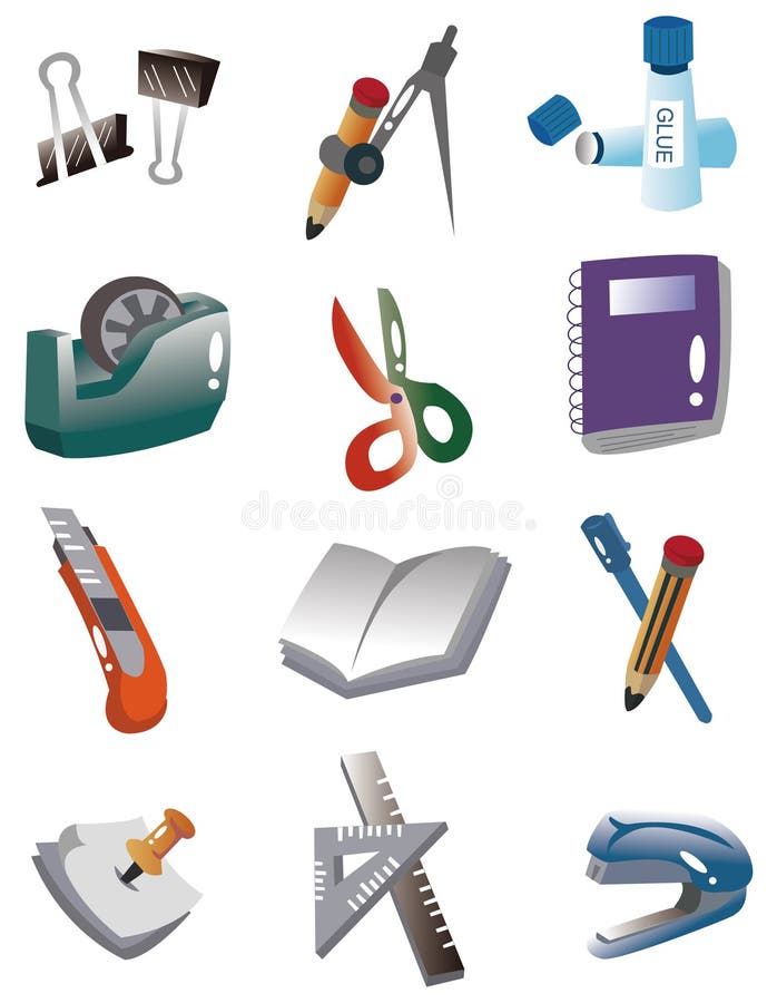Cartoon Stationery Icon Set Stock Vector - Illustration of scissors ...