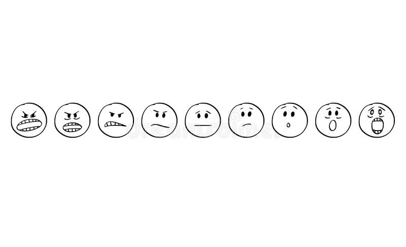Cartoon of Set of Smiley Faces Showing Emotions from Aggression To ...