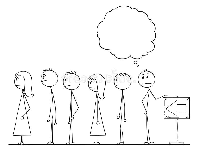 Cartoon of Man Waiting in Line or Queue with Empty Speech Bubble Above ...