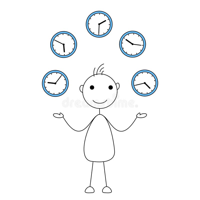 Cartoon Stick Figure Juggling Clocks. Stock Vector - Illustration of ...