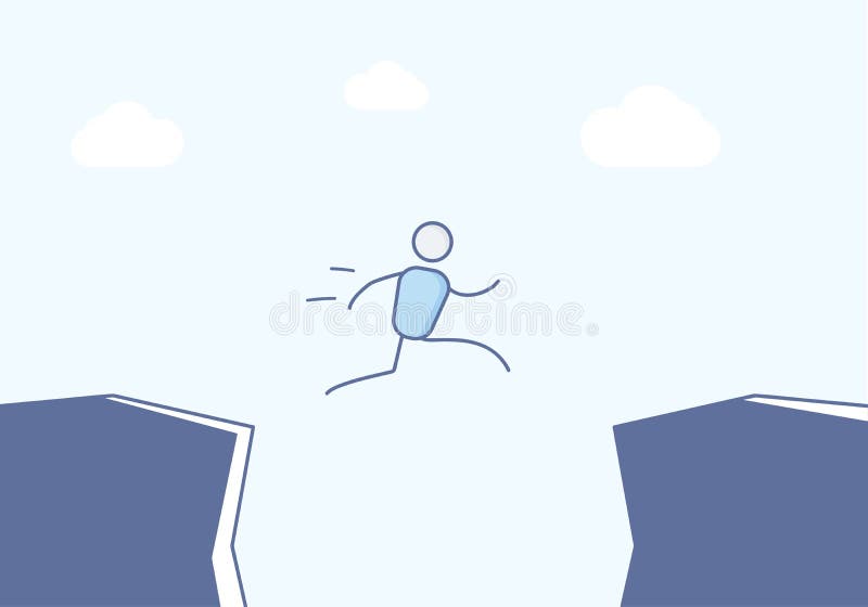 Cartoon Stick Figure Jumping between Cliffs. Vector Illustration for ...