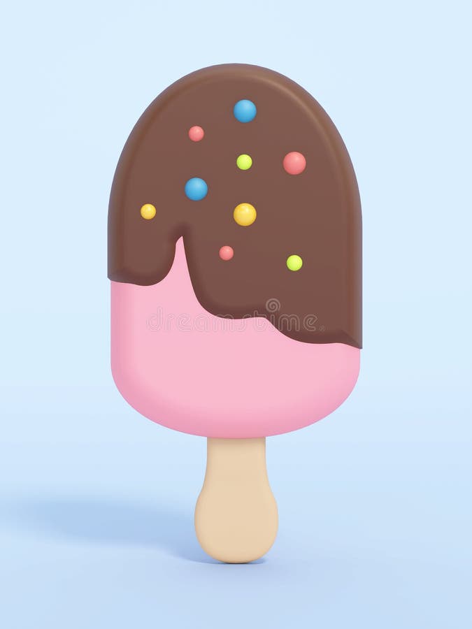 Cartoon Stick Ice Cream Isolated on Blue Background. 3D Illustration ...