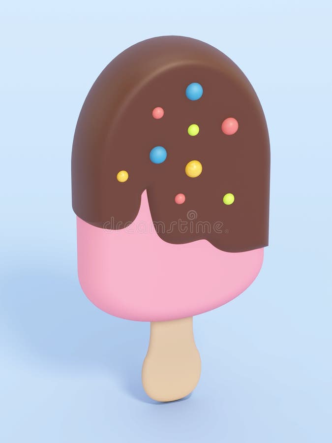 Cartoon Stick Ice Cream Isolated on Blue Background. 3D Illustration ...