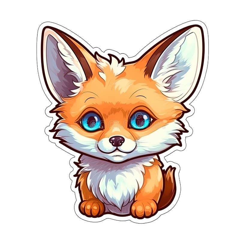 Cartoon Sticker with a Fox Cub. Sticker for Printing Stock Illustration ...