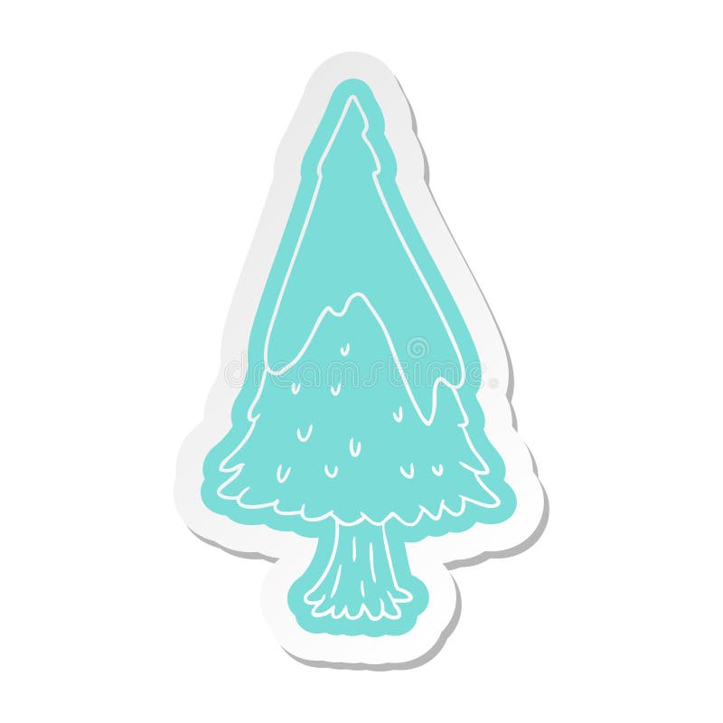 Cartoon Sticker Single Snow Covered Tree Stock Vector - Illustration of ...