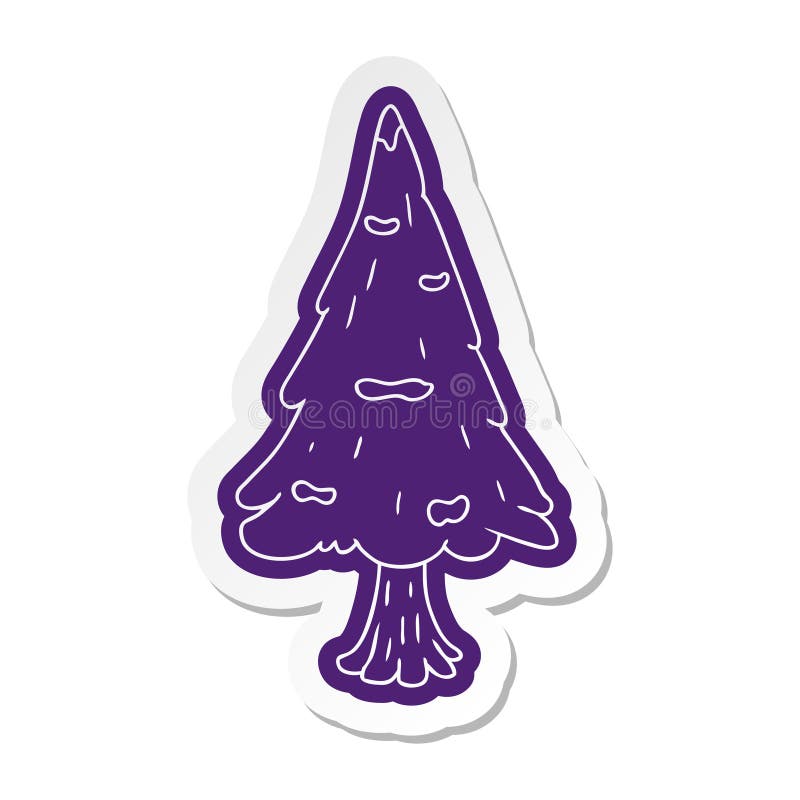 Cartoon Sticker Single Snow Covered Tree Stock Vector - Illustration of ...