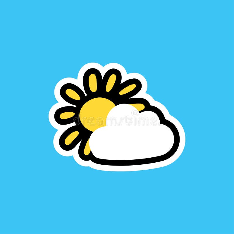 Cartoon Sticker with Sun and Cloud Stock Vector - Illustration of heat ...