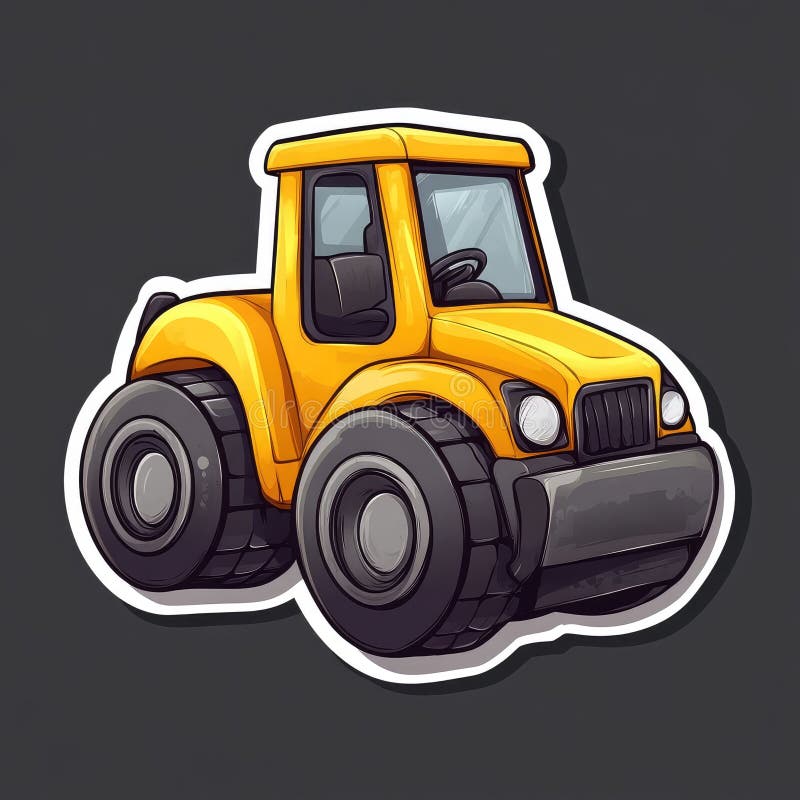 Cartoon Sticker of Yellow Construction Roller on Dark Grey Background ...