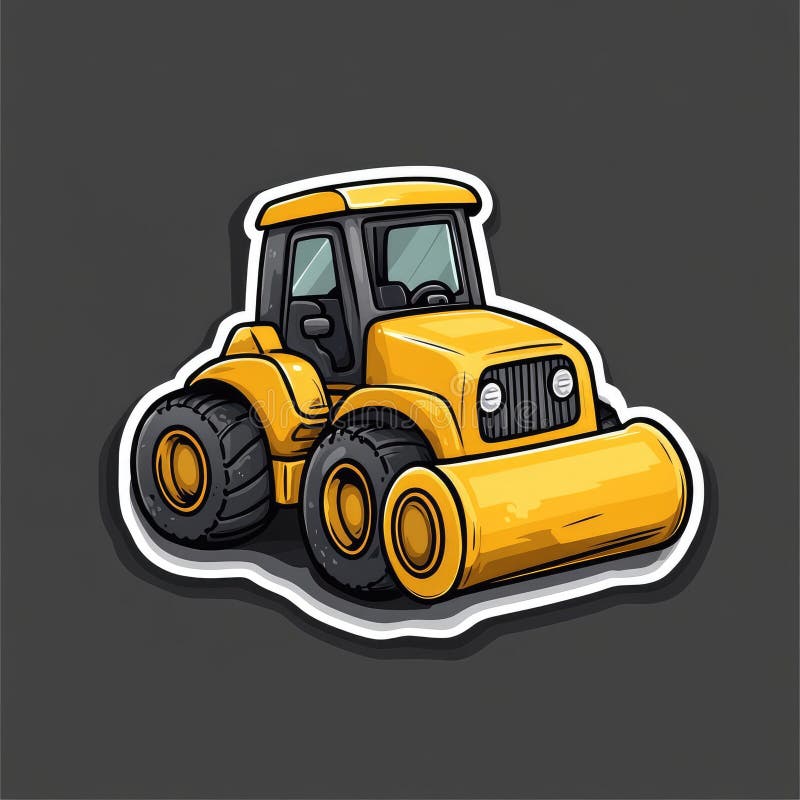 Cartoon Sticker of Yellow Construction Roller on Dark Grey Background ...