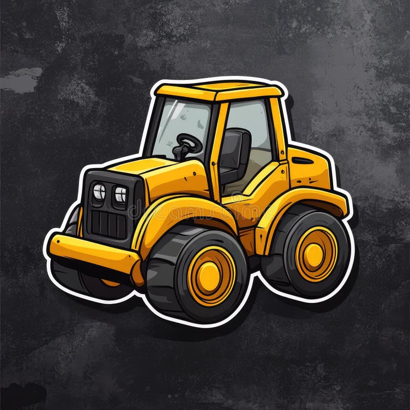 Cartoon Sticker of Yellow Construction Roller on Dark Grey Background ...