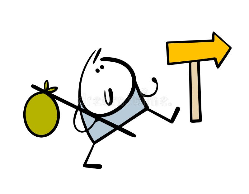 Cartoon Stickman Goes Camping on the Road. Vector Illustration of Guy ...