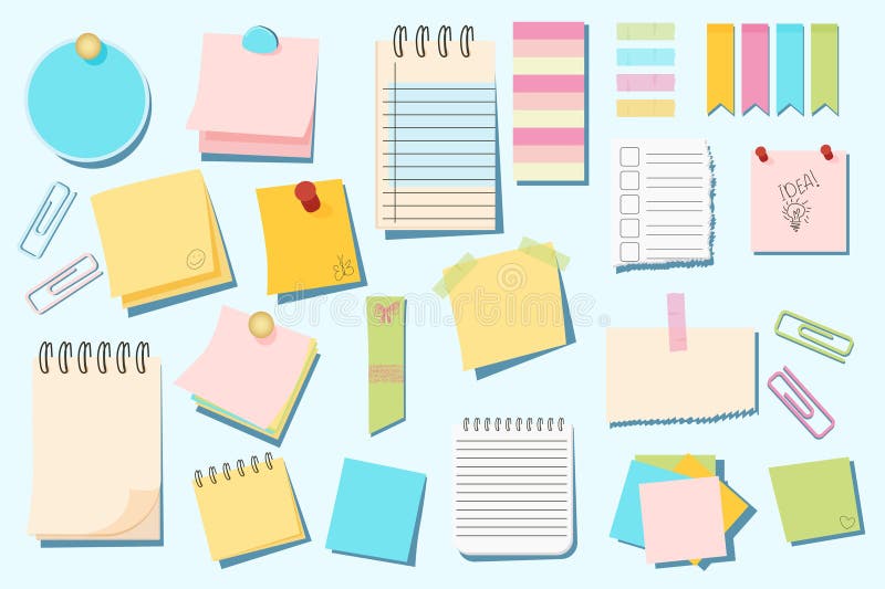 Cartoon Sticky Notes Mega Set Elements in Flat Graphic Design. Bundle ...