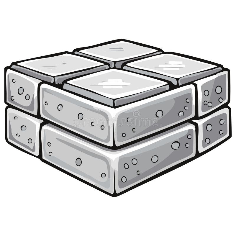 Cartoon Stone Block Structure Construction Grey Stone Cube Illustration ...