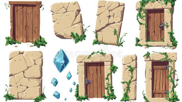 Cartoon Stone, Timber, and Vine Frame GUI Kit, Game UI Components Stock ...