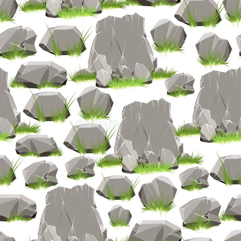 Cartoon Stones with Grass Seamless Pattern Stock Vector - Illustration ...
