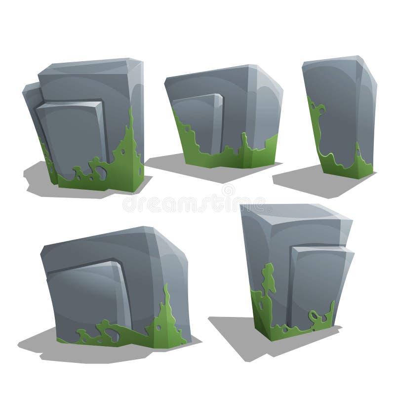 Rocks and Stones. Cartoon Stones and Rocks in Isometric Style. Set of ...