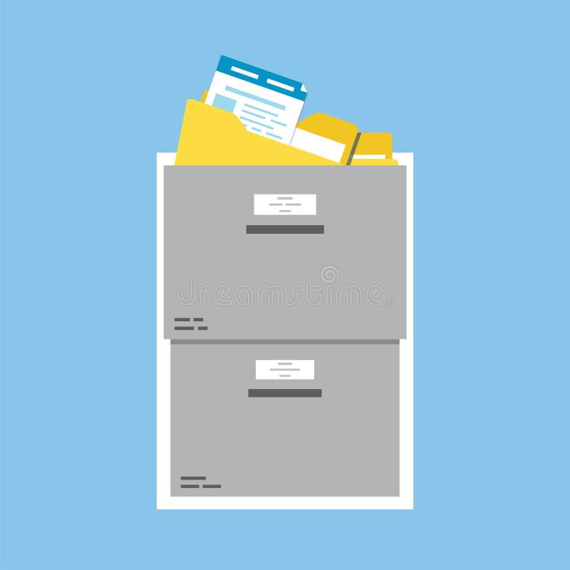 Cartoon Storage Box, Yellow Folders with Documents. Files Search ...