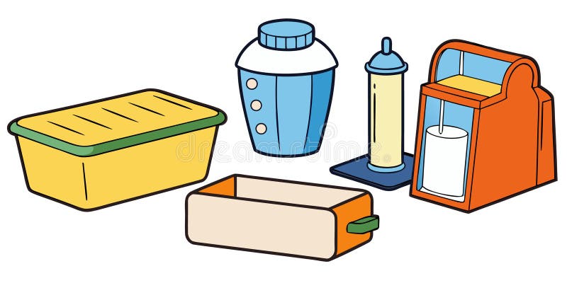 Cartoon Storage Containers and Items on Transparent Background Stock ...