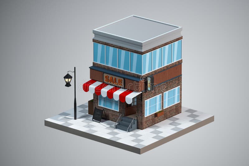 Cartoon Store, Modern Shop Building, 3d Rendering Stock Illustration ...