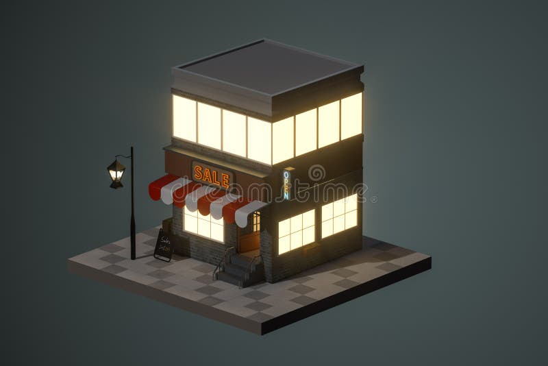 Cartoon Store, Modern Shop Building, 3d Rendering Stock Illustration ...